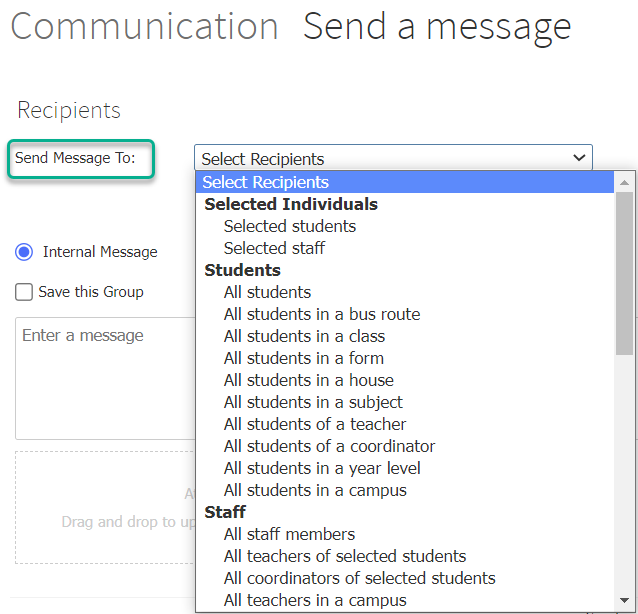 Sending an email, SMS or internal message